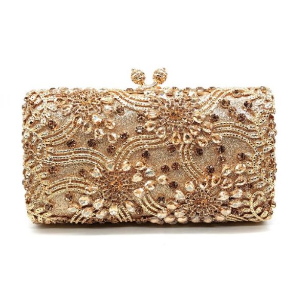 Gold Floral Rhinestone Purse Anniversary Evening Bag