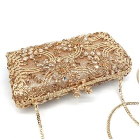 Gold Floral Rhinestone Purse Anniversary Evening Bag