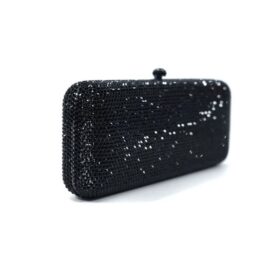 Black Solid Color Slim Rectangular Rhinestone Purse Evening Bag