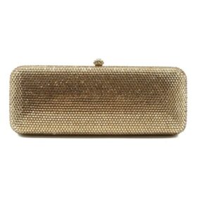 Gold Solid Color Slim Rectangular Rhinestone Purse Evening Bag