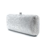 Silver Solid Color Slim Rectangular Rhinestone Purse Evening Bag