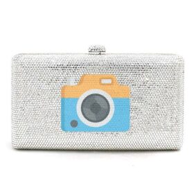 Camera Crystal Clutch Bag Rhinestone Silver Bridal Evening Purse